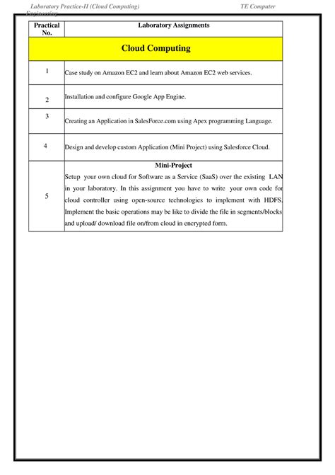 Cc Lab Manual Engineering Practical No Laboratory Assignments Cloud