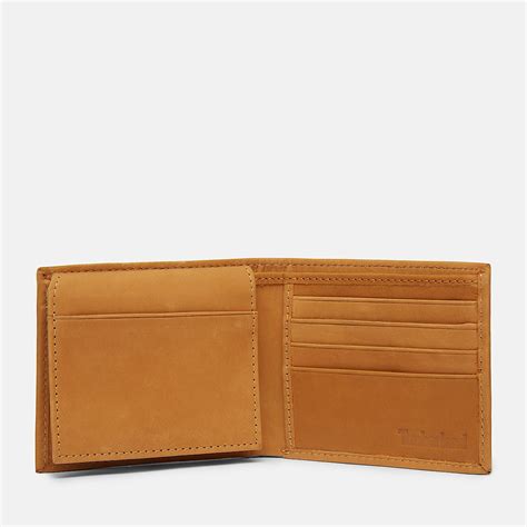 Embossed Nubuck Leather Passcase Wallet For Men In Yellow