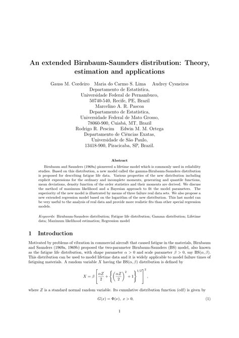 Pdf An Extended Birnbaum Saunders Distribution Theory Estimation And Applications