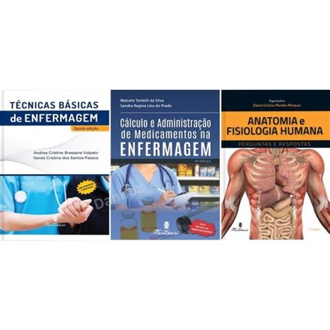 3 Livros Enfermagem Técnicas Básicas Anatomia Cálculo Em Promoção