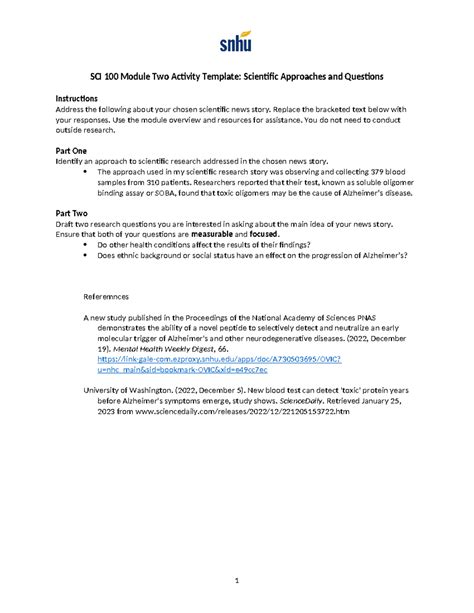 Sci 100 Module Two Activity Replace The Bracketed Text Below With Your Responses Use The