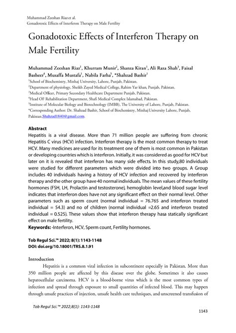 Pdf Gonadotoxic Effect Of Interferon Therapy On Male Fertility