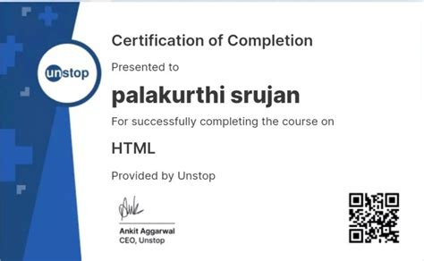 Srujan Palakurthi On Linkedin I Have Completed My Course On Html Provided By Unstop