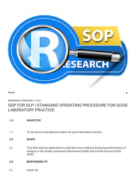 Research Sop Sop For Glp Standard Operating Procedure For Goo Pdf