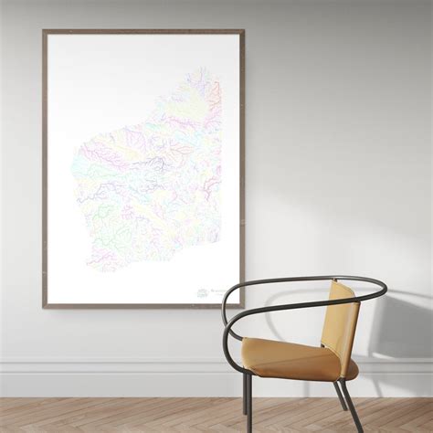 Western Australia River Basin Map Pastel On White Fine Art Print