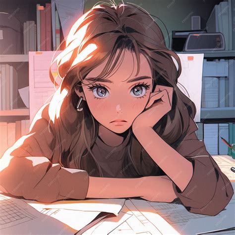 Premium Ai Image Anime Girl With Long Brown Hair And Blue Eyes