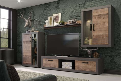 Newroom Wohnwand Amada Wohnwand Anthrazit Industrial Modern Anbauwand