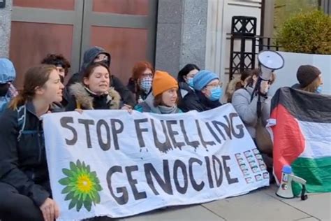 Climate Protestors Block Bp Headquarters Entrance Over Gas Exploration