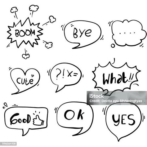 대화 단어와 손으로 그린 연설 거품의 집합입니다 벡터 거품 음성 낙서격리 배경 Brand Name Online Messaging