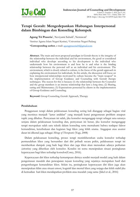 PDF Teknik Terapi Gestalt Mengedepankan Komunikasi Interpersonal