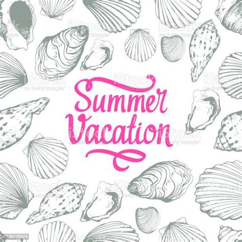 완벽 한 패턴입니다 벡터 일러스트 레이 션의 손으로 그려진 조개의 스케치 스타일에 흰색 배경 비치 디자인입니다 조개 껍데기에 대한 스톡 벡터 아트 및 기타 이미지 Istock