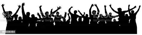 군중 쾌활 한 사람들이 실루엣 즐거운 한 군중 뮤지컬 콘서트 디스코에서 춤추는 젊은 사람들의 행복 한 그룹 스포츠 팬 박수 환호 흰색 바탕에 벡터입니다 춤 축 하 스타디움에