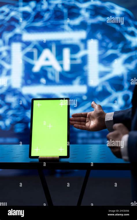 Programmer Analyzing Complex Ai Brain Models On Isolated Screen Tablet It Worker Using Machine