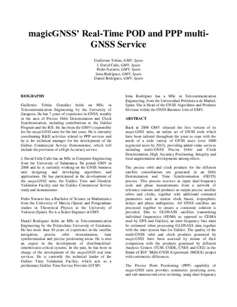 Pdf Magicgnss Real Time Pod And Ppp Multi Gnss Service
