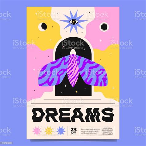 아치의 배경에 날으는 나방이있는 현대적인 미래 지향적 인 포스터 템플릿 창조적 인 생생한 샘플 과학에 대한 스톡 벡터 아트 및 기타 이미지 Istock