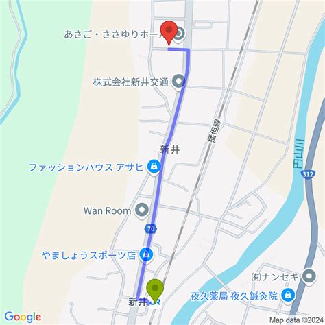 あさごささゆりホールの最寄駅新井駅からの徒歩ルート約12分 MDATA
