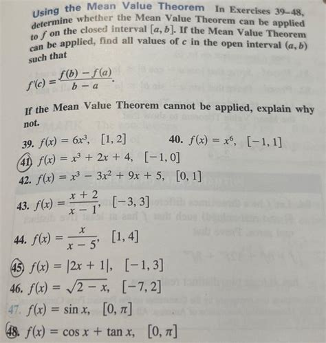 solved using the mean value theorem in exercises 39 48