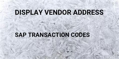 Display Vendor Address Tcode In SAP Transaction Codes List