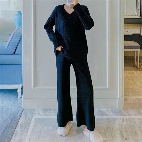 Casual Loose V Neck Sweater Two Pieces Set