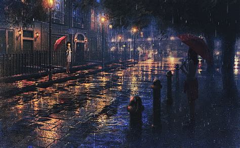 Descarga Gratis Chicas Anime Paraguas Lluvia Noche Fondo De
