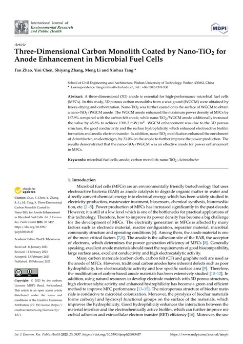 Pdf Three Dimensional Carbon Monolith Coated By Nano Tio2 For Anode