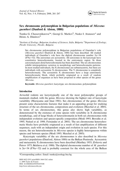 Pdf Sex Chromosome Polymorphism In Bulgarian Populations Of Microtus