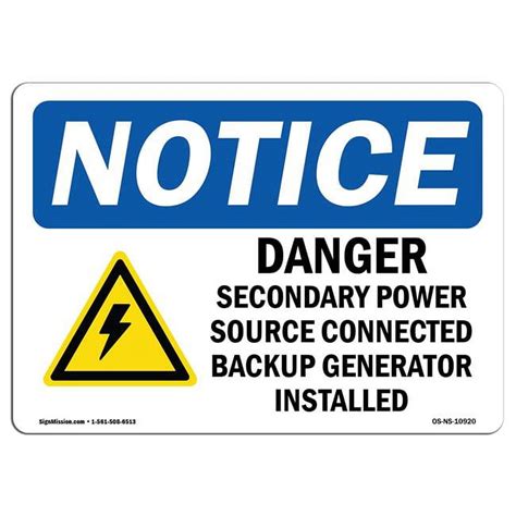 notice danger secondary power source with symbol osha decal sign