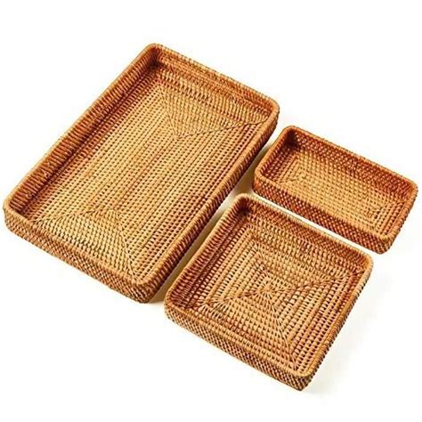 Ensemble De 3 Plateaux De Service En Rotin Plateaux De Desserts En