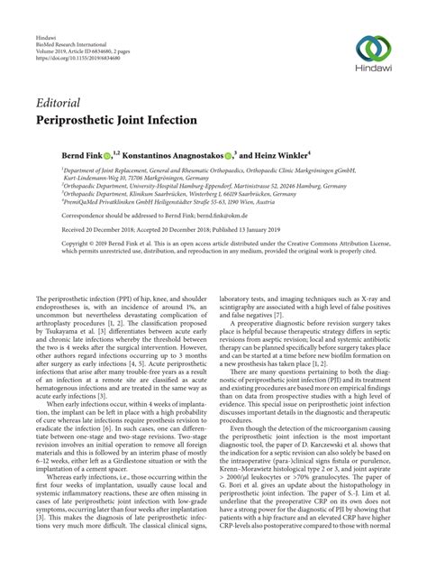 Pdf Periprosthetic Joint Infection