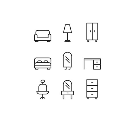 Premium Vector House Furniture Icon Set Xasofa Floor Lamp Wardrobe