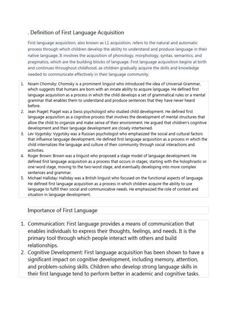Definition Of First Language Acquisition Pdf Language Acquisition Language Development