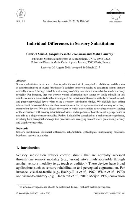 Pdf Individual Differences In Sensory Substitution