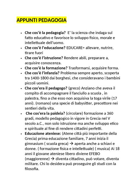 Appunti Storia Della Pedagogia Docsity