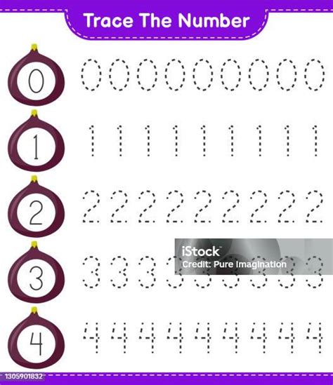 숫자를 추적합니다 그림으로 추적 번호 교육 어린이 게임 인쇄 워크 시트 벡터 일러스트레이션 과일에 대한 스톡 벡터 아트 및 기타 이미지 Istock
