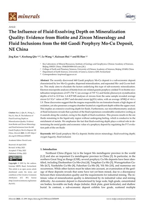 Pdf The Influence Of Fluid Exsolving Depth On Mineralization Quality