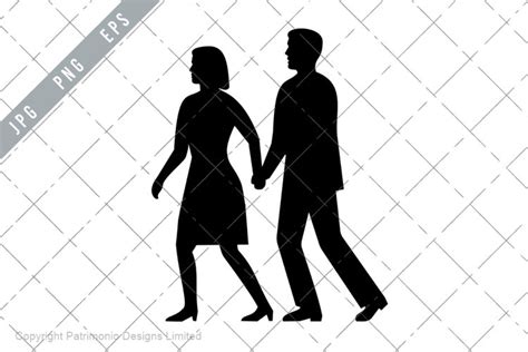 Couple Male And Female Walking Away Holding Hands Silhouette