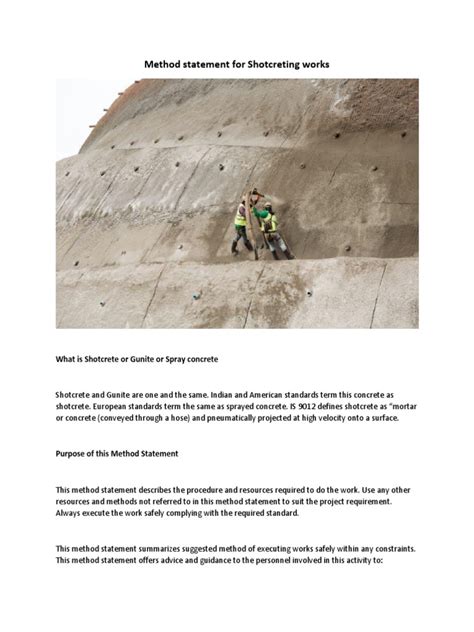 Method Statement For Shotcreting Works Pdf Concrete Building