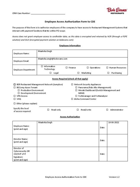 Employee Access Authorization Form Pdf Security Engineering Crime