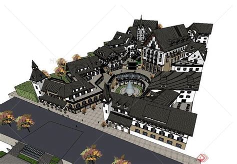 某英式风情商业街建筑楼设计su模型 原创 Sketchup模型库 毕马汇 Nbimer
