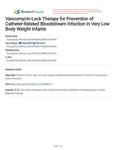 Pdf Vancomycin Lock Therapy For Prevention Of Catheter Related