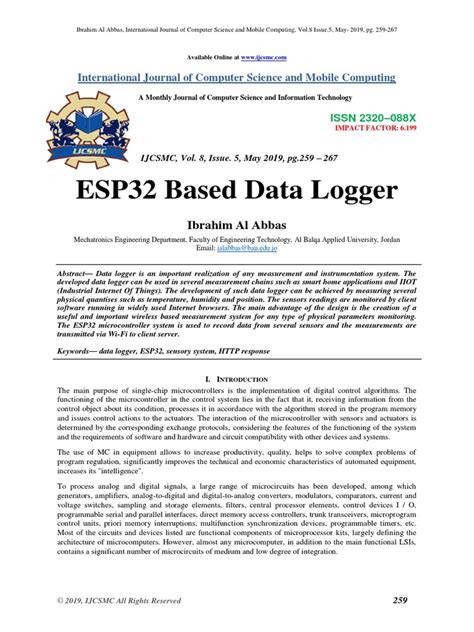 Esp32 Based Data Logger Pdf Analog To Digital Converter Analogue