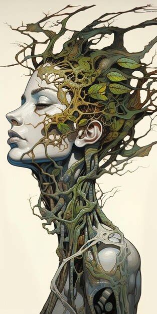 Premium Photo A Woman With Long Hair And A Tree Branch