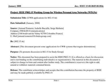 PPT Project IEEE P802 15 Working Group For Wireless Personal Area Networks WPANs PowerPoint