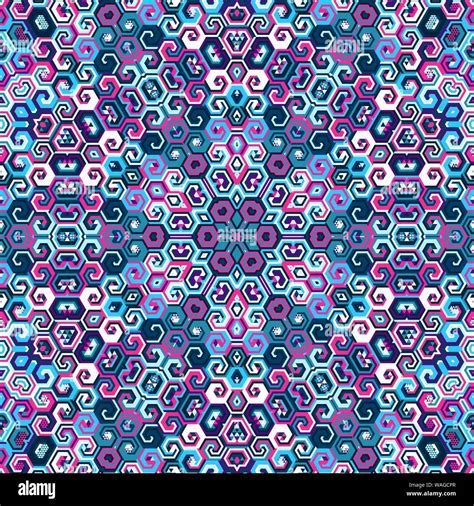 Abstract Colorful Hexagon Square Geometric Seamless Pattern Symmetric Kaleidoscope Fashion