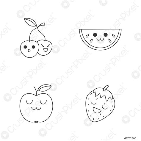 Fruits Cute Kawaii Linear Characters Stock Vector 3761866 Crushpixel