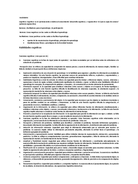 Funciones Cognitivas Pdf Aprendizaje Pensamiento