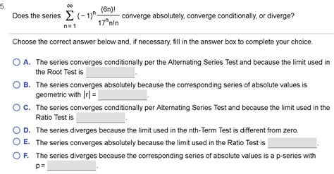 Solved 5 6n 17 Nln Does The Series 1 Converge Chegg