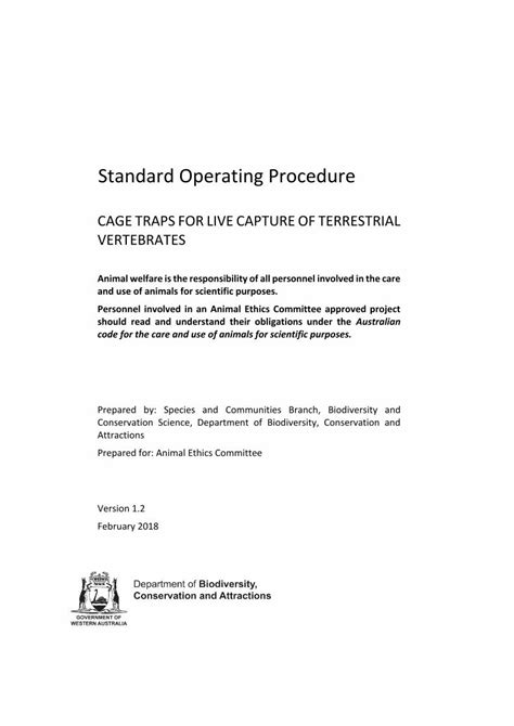 PDF Standard Operating Procedure Dpaw Wa Gov Au Standard Operating Procedure CAGE TRAPS