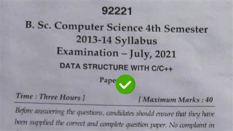 Mdu Bsc Cs 4th Sem Data Structure Question Paper 2021 Youtube