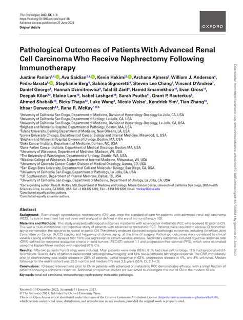 Pdf Pathological Outcomes Of Patients With Advanced Renal Cell